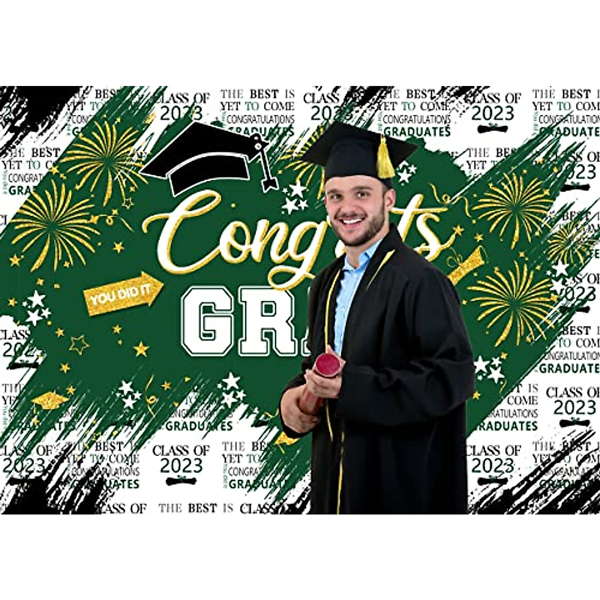 LYCGS 7X5ft Graduation Backdrop Congrats Grad Green and Gold Graduation Photo Backdrop 2023 Graduation Photography Backdrops Graduation Prom Party Decor Banner X-120