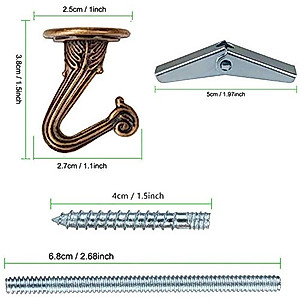 QMseller 4Sets Metal Ceiling Hooks, Heavy Duty Swag Ceiling Hooks with Hardware for Hanging Plants/Chandeliers/Wind Chimes/Ornament (Bronze Color)