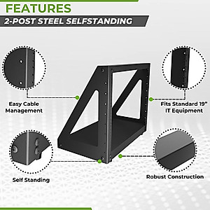 NavePoint 8U 2 Post Server Rack for 19 Inch Equipment, Freestanding Desktop Rack for AV, Networking, Data & IT Devices, Heavy Duty 2-Post Rack 8U 660lbs Weight Capacity, Black