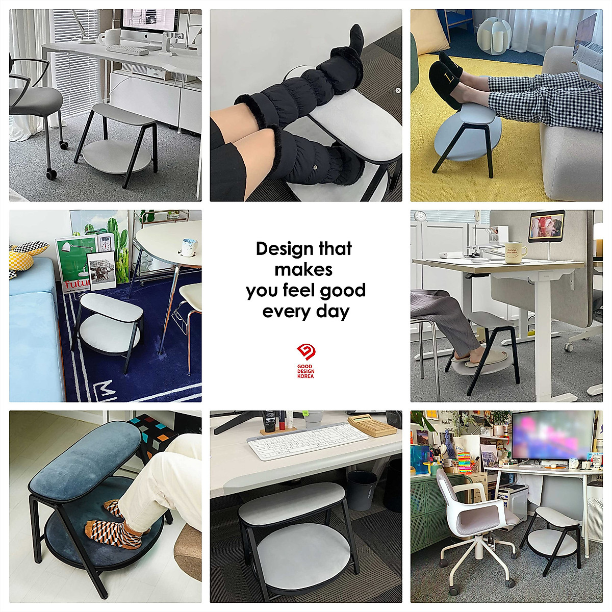 'roumo DSP with Velvet Light Gray Fabric Cover' Desk Footrest That Fits My Body, Height Adjustment Double Tier Step Stool, Footrest + Ottoman, Comfort Creative Desk Life