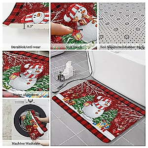 Libaoge Kitchen Mat Rug 1 PCS Christmas Snowman Xmas Tree Bird Red Black Plaid Runner Rug Anti-Fatigue Comfort Memory Foam Standing Mat Non-Slip Floor Door Mat for Bathroom Bedroom 16x47in