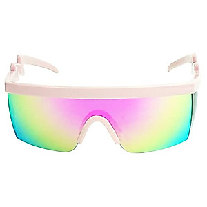 ShadyVEU Semi Rimless Neon Rainbow Sunglasses Mirrored Lens UV Protection 80s Retro Rave Shades Crooked ZigZag Bolt Arm (Light Pink Frame/Pink Lens)