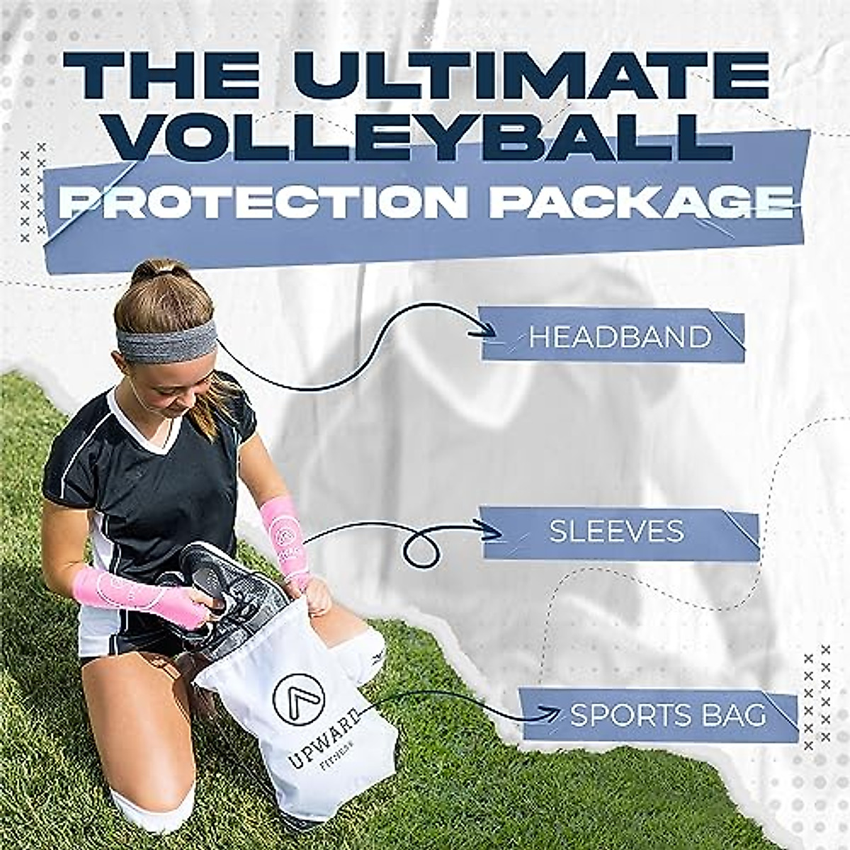 Upward Fitness-Volleyball Padded Passing Sleeves, Arm and Wrist Protection With Thumbhole, Carrying Bag and Headband Included, for Girls and Boys (XS/S, Pink)