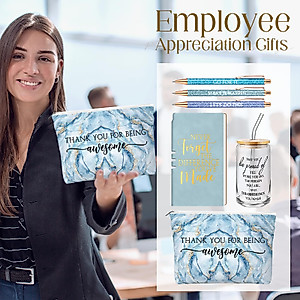 Funnymoom 6 Pcs Employee Appreciation Gift Set for Women Thank You Gifts May you Be Proud 17 oz Glass Cup Inspirational Gift Makeup Bag A6 Journal Ballpoint for Staff Coworkers Teachers Team(Blue)