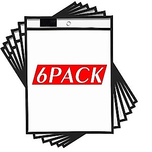 Dry Erase Pockets Oversize 10x14 Pockets Reusable Dry Erase Board Sleeves Black Worksheet Sleeves Perfect for Classroom Organization Ideal for Office and School Work,6 Pack