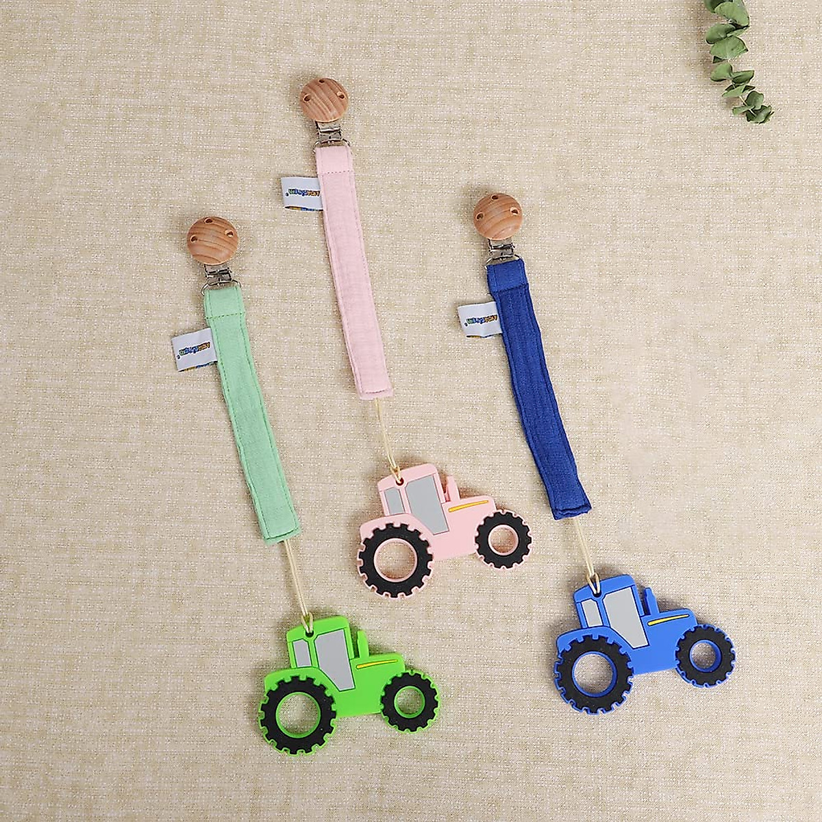 AmazingM Baby Food Grade Silicone Tractor Car Teether Toy with Pacifier clip Holder,Teething Pain Relief Toys Gift Set for 3 Months+ Boys and Girls,Freezer Safe,BPA Free (Green)