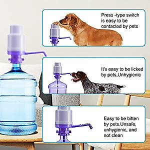 Water Bottle Pump Dispenser 5 Gallon, Manual Straight Plug Button, Automatic Drinking Water Pump, USB Charging with jug Cap, White