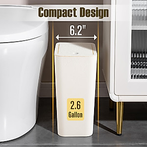 TrashAid Bathroom Trash Can with Lid,2.6 Gallon / 10 Liter Small Garbage Can with Press Top Lid,Plastic Wastebasket with Pop-up Lid for Toilet,Office,Bedroom,Living Room,White (AMZUSIJS01WHT040012)