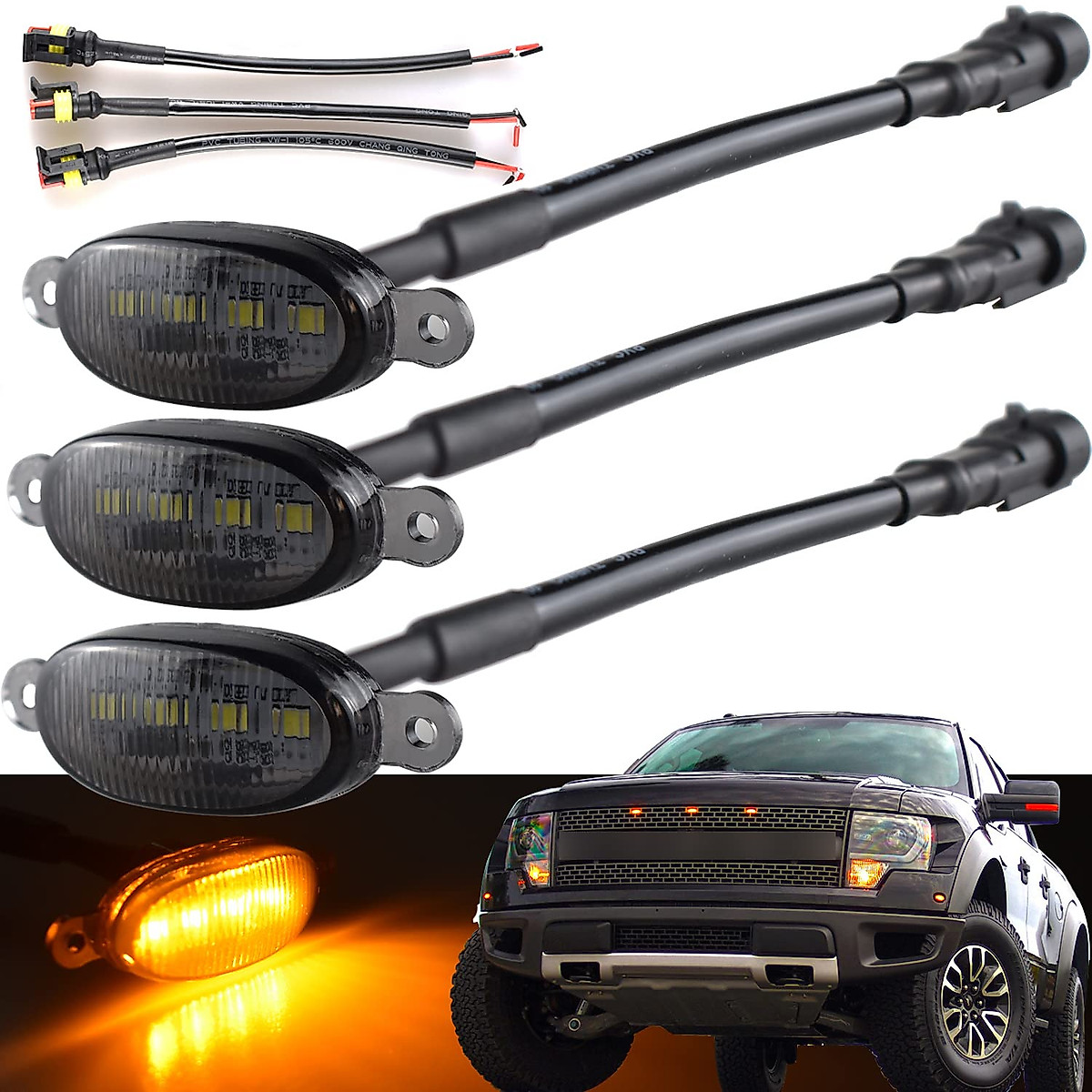 Boigoo Front Grill Lights compatible for Ford Raptor F150 Grilles 2010-2014 & 2017-up, Yellow LED Parking/Running Amber Light, Not for Aftermarket Grille | 2011 2012 2013 2018 2019 2020 2021