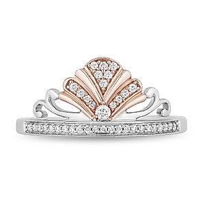Jewelili Enchanted Disney Fine Jewelry Sterling Silver and 10K Rose Gold 1/6 Cttw Natural White Round Diamonds Ariel Tiara Ring Size 7