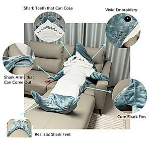 SunBritly Shark Blanket Kids Shark Sleeping Bag Shark Onesie Cosplay Shark Costume Shark Gifts(S,Please refer to the size chart before purchasing)