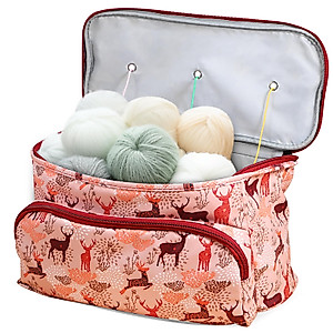 OHPHCALL Knitting Bag Yarn Storage Organizer，Crochet Bags Portable Knitting Tote Basket Yarn Bags for Crochet Hooks, Crocheting Kit, Knitting Needles, Yarn Balls, Project