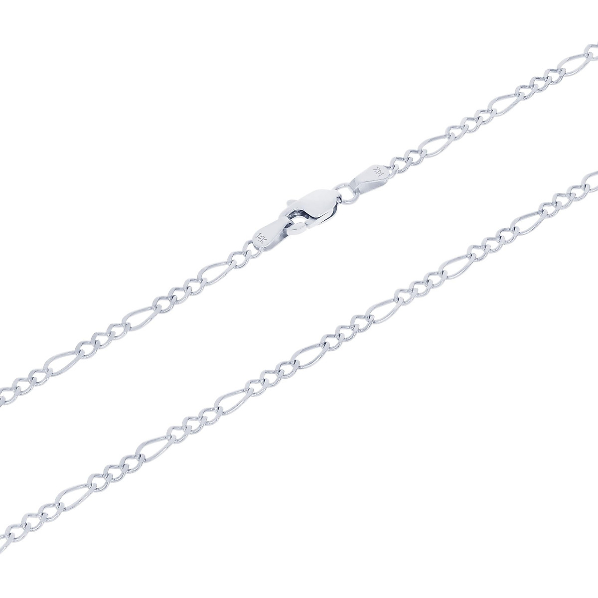 Nuragold 14k White Gold 2.75mm Solid Figaro Chain Link Pendant Necklace, Mens Womens Jewelry 16" 18" 20" 22" 24"