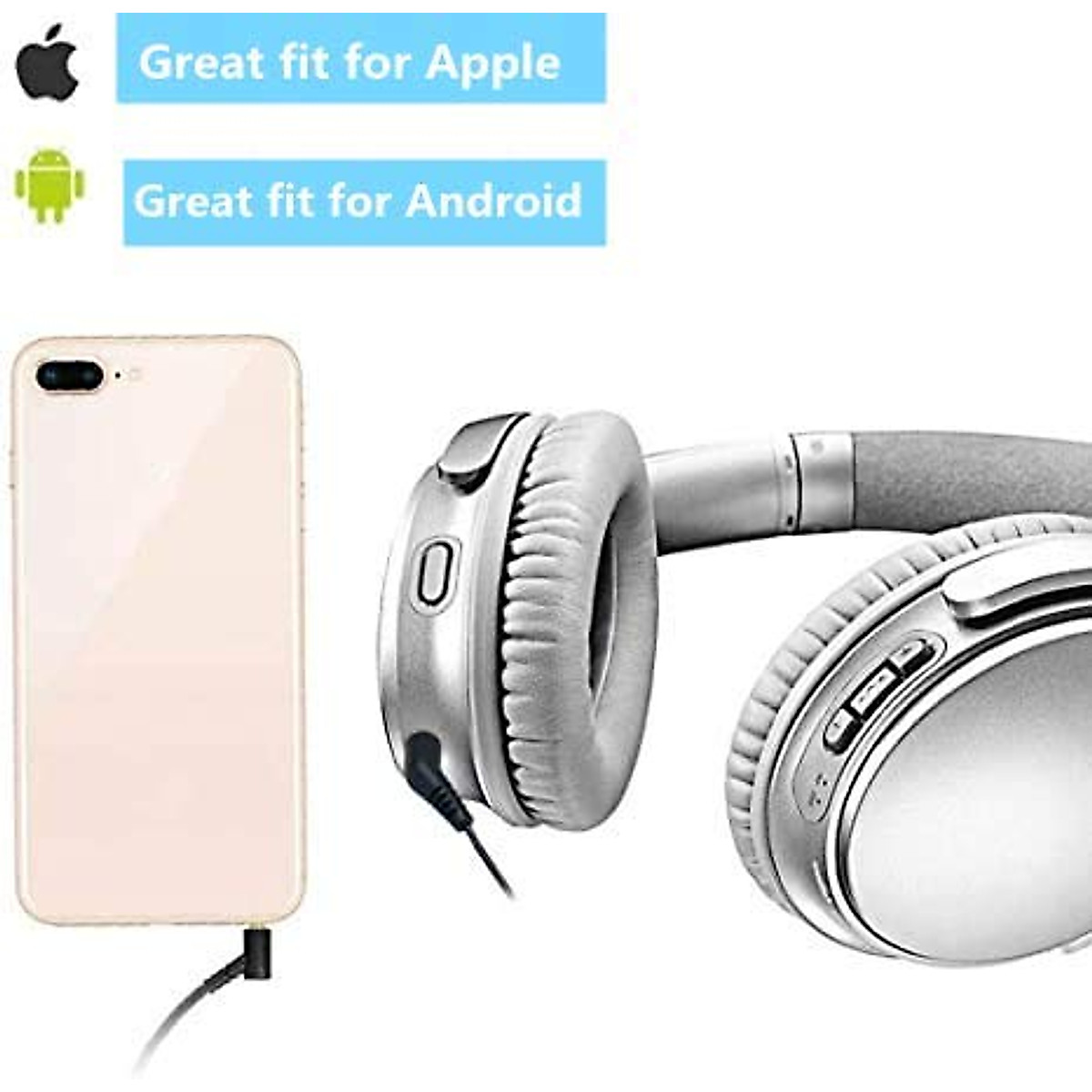 Koffmon QC3.0 Replacement QC3 Headphone Extension Audio Cable Compatible with Bose QuietComfort 3 QC3 Headphones (Black)