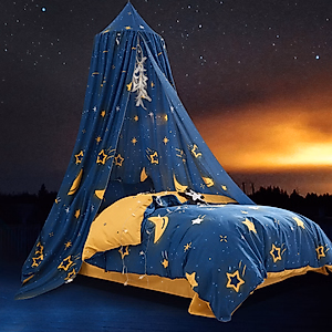 Mengersi Star Bed Canopy for Girls, Prince Round Dome Kids Indoor Outdoor Castle Hanging House Decoration Reading Nook