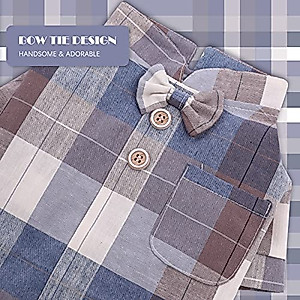 Dog Shirt, Plaid Dog Clothes Boy Girl Outfit with Bow Tie, Casual Cozy Cat Shirt Clothes Tee, Breathable Pet Apparel Polo Puppy T-Shirt, Spring Fashion Coat for Small Medium Dogs, M