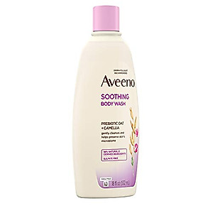 Aveeno Soothing Body Wash for Sensitive Skin with Prebiotic Oat Camellia Cleansing Wash for SoftFeeling Skin Formulated Without Sulfates Parabens Phthalates Dyes fl., Cream, 18 Fl Oz