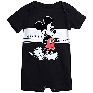Disney Baby Boys Romper - 2 Pack Short Sleeve Baby Jumpsuit with Snap Closure - Cozy Baby Bodysuit for Boys (Newborn/Infant), Size 18M, Mickey Black/White/Grey Multi