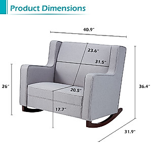 Esright Nursey Rocking Chair, Extra Wide Wingback Tufted Upholstered Chair, Baby Rocker for Nursery Comfortable Relax Glider Chair and A Half, Light Grey
