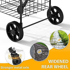siffler Shopping Cart with 360° Rolling Swivel Wheels for Groceries Utility Shopping Cart with Double Basket Folding Portable Cart Saves Space with Adjustable Handle Height for Grocery Laundry Luggage
