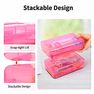 Sooez 3 Pack Pencil Case, Large Pencil Box Case, Clear Crayon Marker Box Bulk, Hard Plastic School Supplies with Snap-tight Lid, Stackable Storage Container Art Craft Organizer for Bead Pens