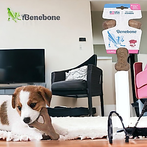 moofin Puppy, 1 Count - Wishbone Dog Chew Toy, Durable Teething Support with Real Bacon Flavor, Large - includes SS Pet Training Whistle, USA-Made, Dog Chew Toy [Pack of 3], Brown