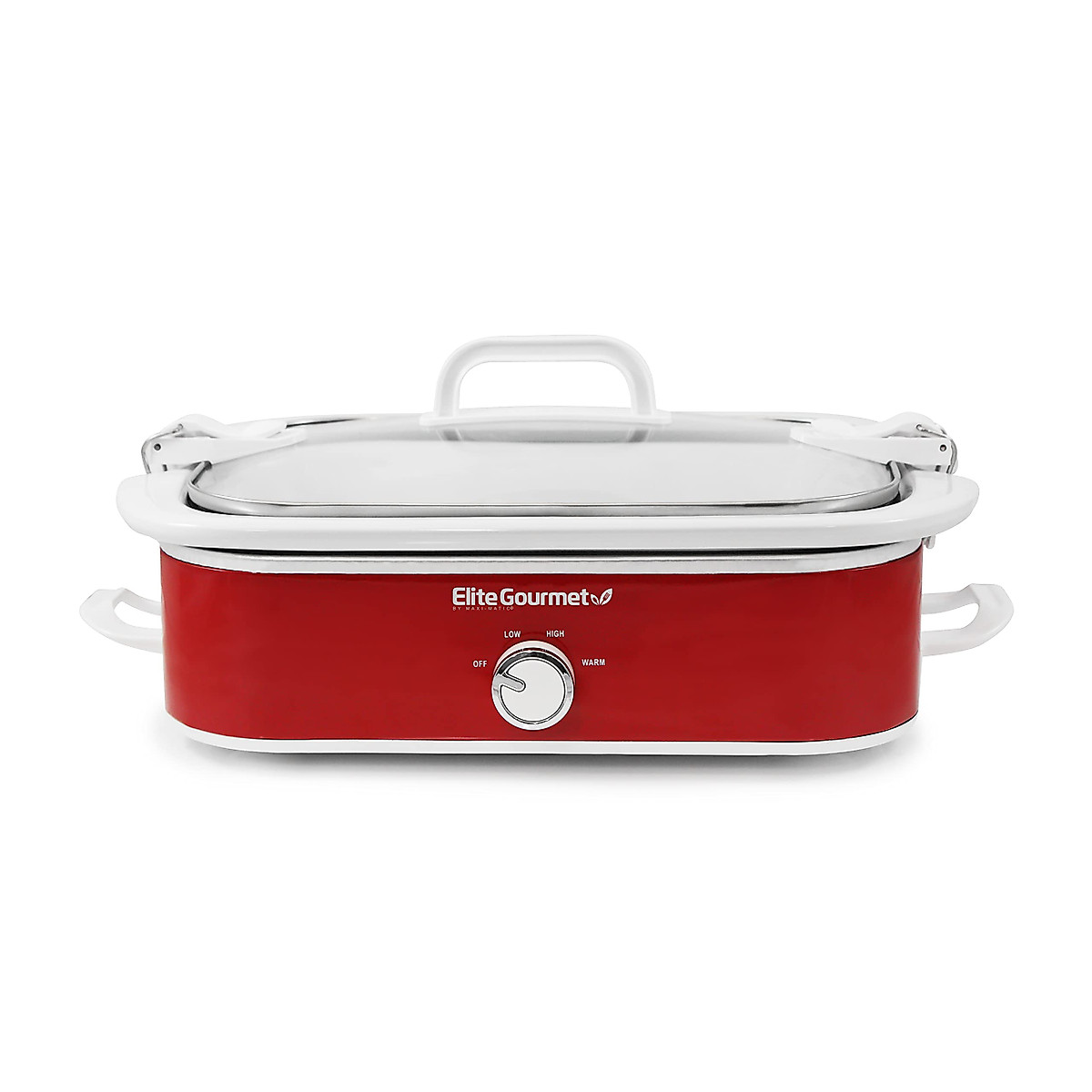 Elite Gourmet MST-5240 Casserole Crock Slow Cooker, Locking Lid Adjustable Temperature Keep Warm Oven & Dishwasher-Safe Casserole Pan, 3.5Qt Capacity, Red