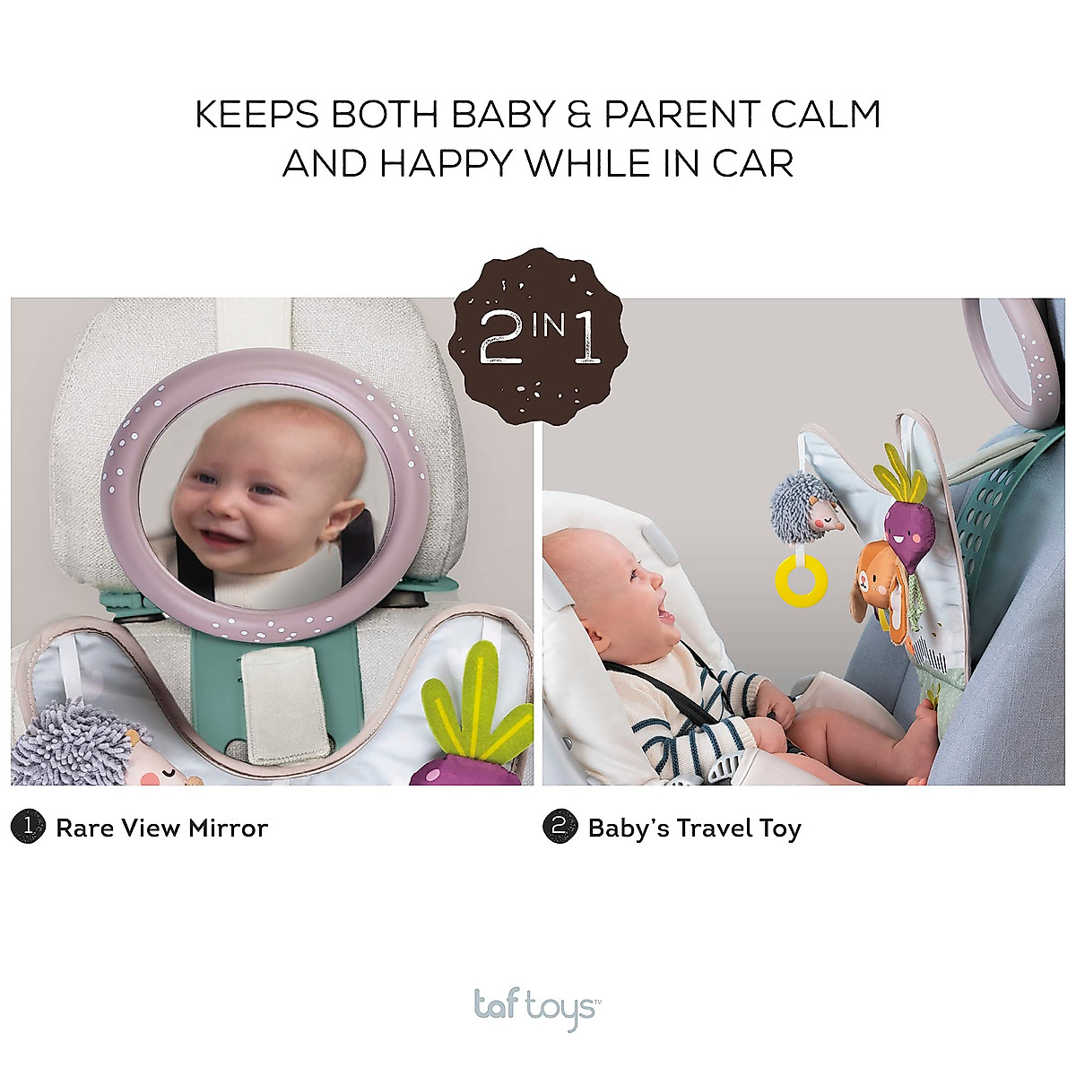 Taf Toys Infant Car Seat Development Center Newborn Baby Essentials Must Haves Toy, Car Seat Accessories Activity Center with Car Seat Mirror, for Newborn Toys 0 3 Months Brain Development