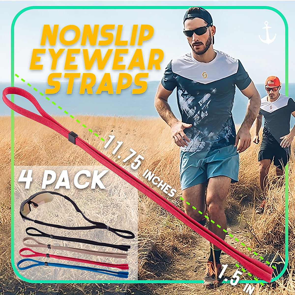 Anchor Glasses Straps Glasses Strap 4 Pack Sunglasses Strap Adjustable Stretch Universal Fit for Kids to Adult Sport Eyewear Holder Retainer
