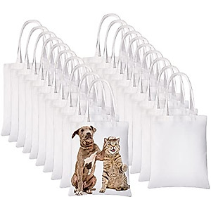 YOUKE OLA 20 Pieces Sublimation Tote Bags Sublimation Blank Canvas Tote Bags Reusable Washable Polyester Grocery Bags for Decorating and DIY Crafting White (20)