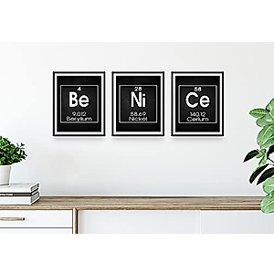 Be Nice Periodic Table of Elements Print, Set of THREE 8"x10" Unframed Inspirational Science Poster, Chemistry Art Ideal for Science Lab, Classroom or Home Decor