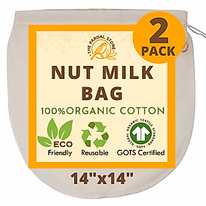 2023 NEW - 2 Pcs 14"x14" Nut Milk Bag - 100% Organic Unbleached Cotton Cheesecloth Bags/Food Strainer, Nut Milk Bag Reusable for Straining Oat Milk, Almond Milk, Cheese making, Celery Juice Nut Bag