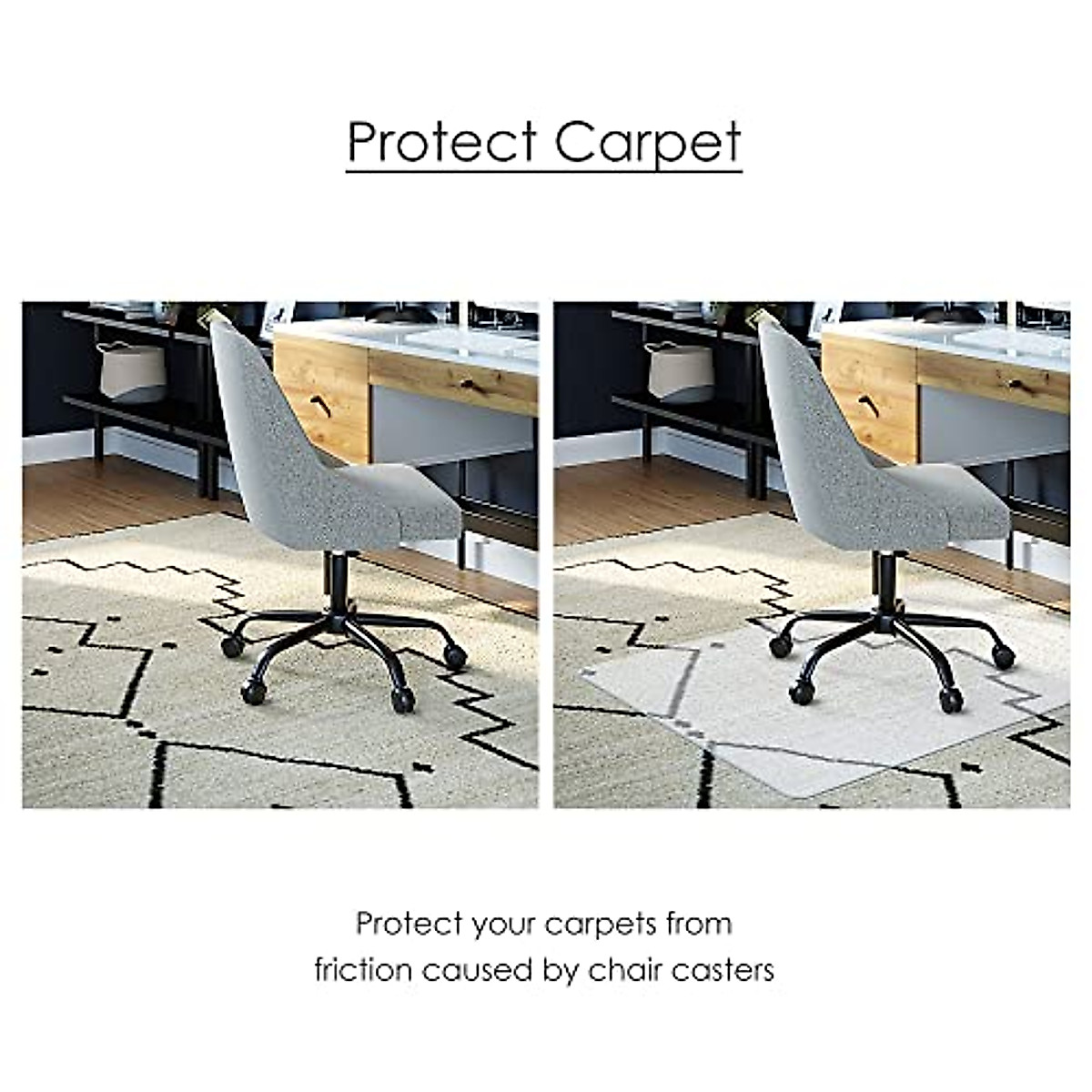 Yescom 60" x 46" Office Desk Chair Mat for Carpets Low Pile Rectangle PVC Floor Protector Studded Back 2.5mm with Lip