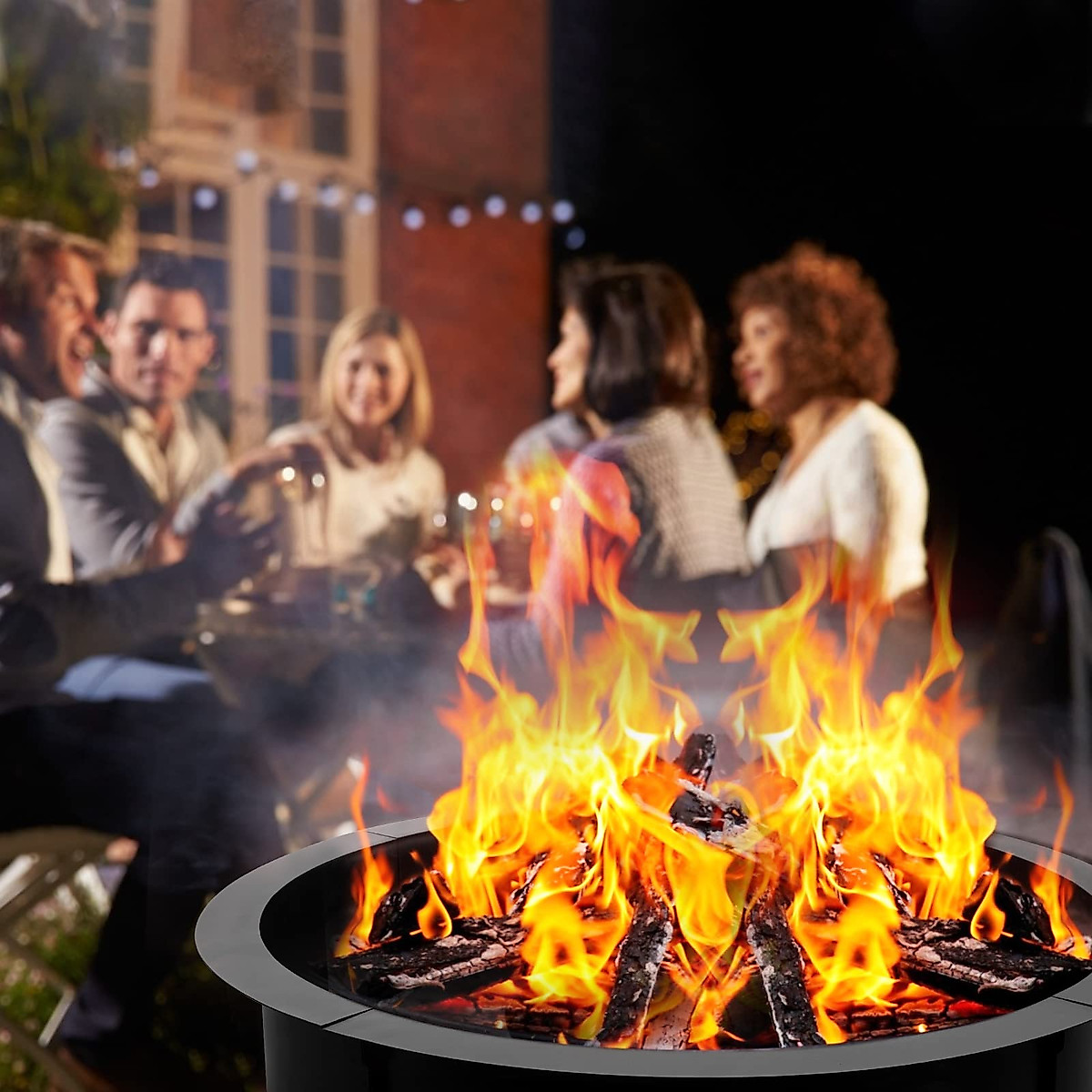 TELAM Outdoor Fire Pit Ring 45inch Fire Liner Wood Burning Firepits Campfire Ring Heavy Duty in/Above Ground Metal Fire Ring Kit Outdoor 45'' Outer 39'' Inner for BBQ Grill, Beach Camping