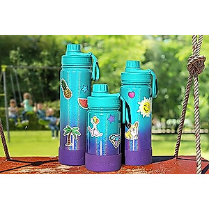 CHILLOUT LIFE 17 oz Kids Insulated Water Bottle for School with Leakproof Spout Lid and Cute Waterproof Stickers, Personalized Stainless Steel Thermos Flask Metal Water Bottle for Girls & Boys