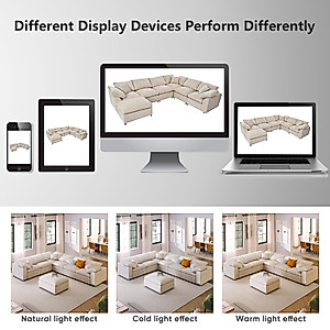 Tmsan 129.3" Oversized Modular Sectional Sofa, U Shaped Couch with Movable Ottoman, Large 7 Seat Corner Couches for Living Room, Spacious Space, Beige