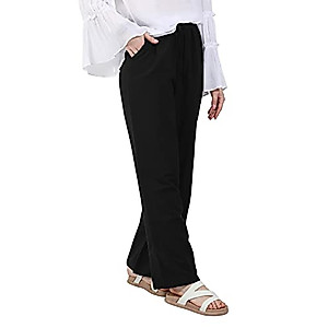 utcoco Women's Cotton Linen Drawstring High Waisted Pants Casual Loose Fit Wide Leg Trousers (L, Black)