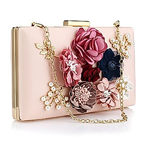 Floral Evening Bag for Women, Flower Evening Clutch Purse Elegant Banquet Handbag Lady Party Wedding Banquet Bag (Pink)