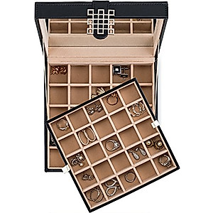 Glenor Co Classic 50 Slot Jewelry Box Earring Organizer with Large Mirror, Black