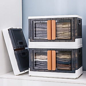 HAIXIN Storage Bins with Lids, Collapsible and Stackable Storage Bins, Plastic Closet Organizer, 8.4 Gal Folding Storage Box, Containers for Organizing with Door, 1 Pack