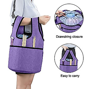 CURMIO Knitting Tote Bag, Yarn Project Wristlet Bag with Drawstring for Knitting Needles, Crochet Hooks and Supplies, Purple (Bag Only)