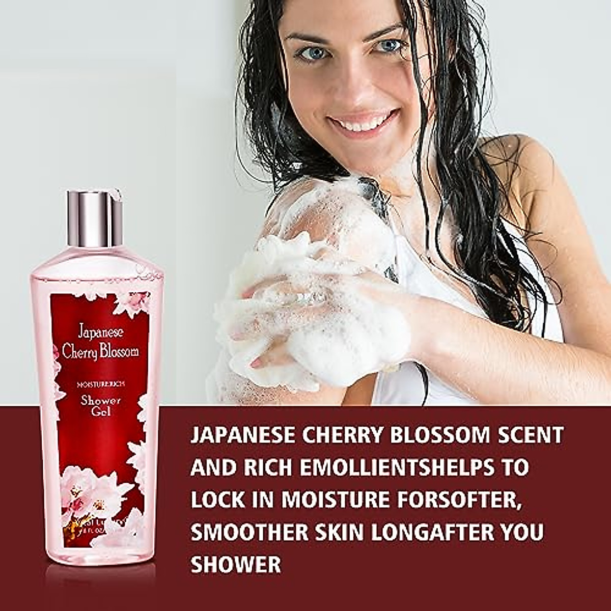 Vital Luxury Japanese Cherry Blossom Shower Gel and Body Cream Set - Nourishing and Moisturizing Daily Skincare - 8 fl.oz / 236mL Each, Birthday Mother's Valentine's Day Gifts for Her and Him