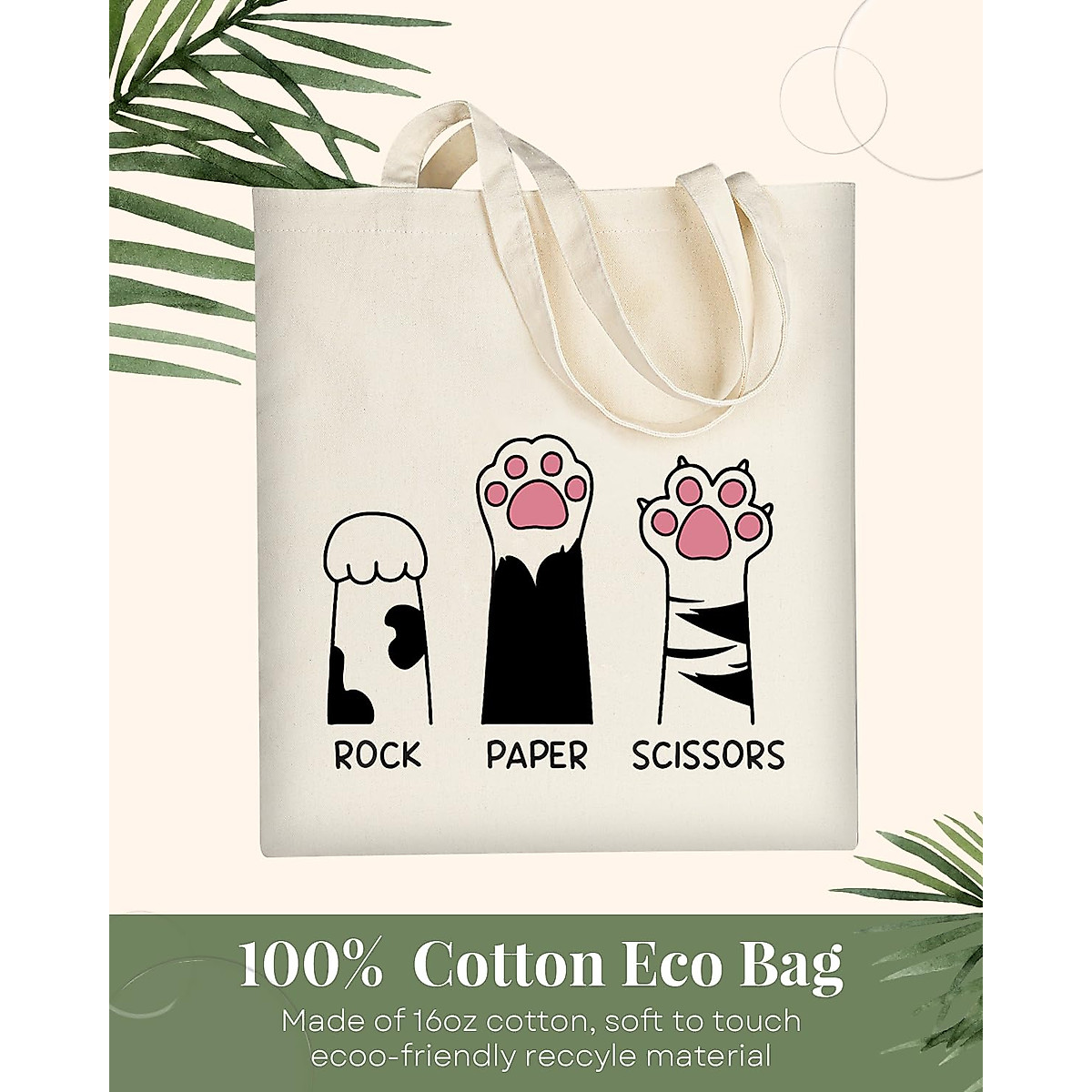 AUSVKAI Canvas Tote Bag Aesthetic for Women, Cute Cat Reusable Cloth Cotton Bags for Shopping college Beach Trendy Gifts