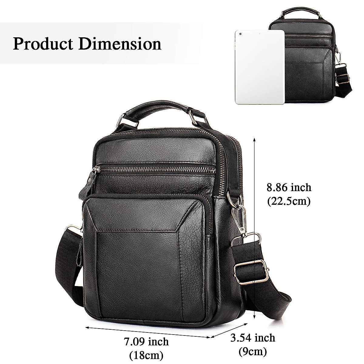 BAIGIO Men's Genuine Leather Crossbody Bag for Men Shoulder Bag Small Messenger Bag Leather Handbag Father's Gift