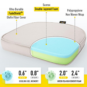 SUNROX Gel Memory Foam Chair Cushions, FadeShield Water-, Stain-Resistant Durable Reversible Seat Cushion Pads with Ties for Indoor/Outdoor Kitchen Dining Office, 17"x16", Set of 4, Cream