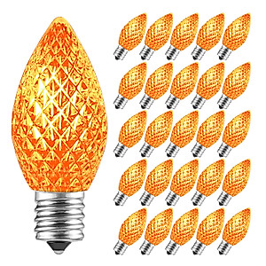 Minetom 25 Pack Halloween C7 Led Replacement Lights Bulbs, C7 Shatterproof C7 Replacement LED Lights for Halloween String Lights, E12 Candelabra Base, Commercial Grade Dimmable Holiday Bulbs, Orange
