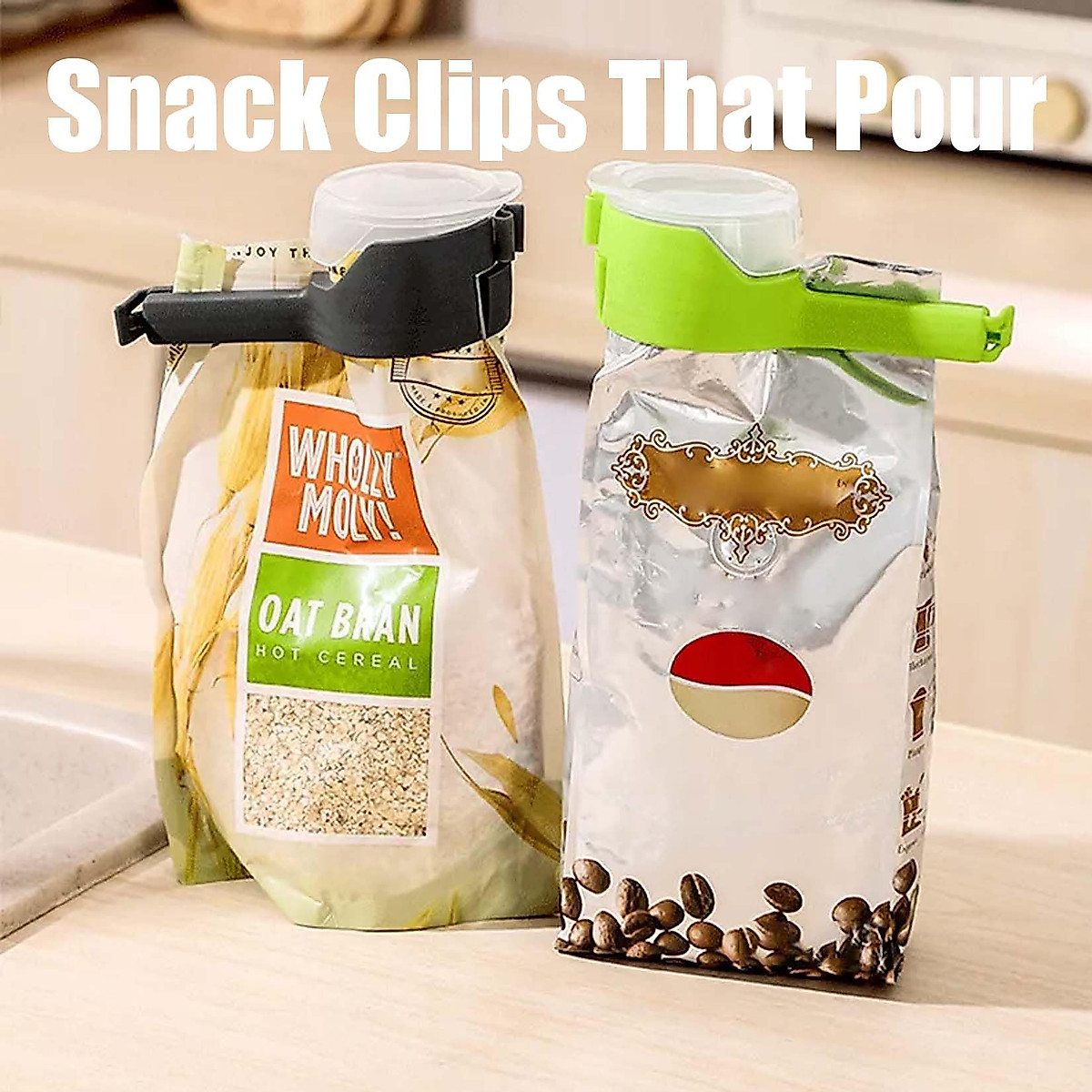 Znsjilo Bag Clips with Pour Spout, Snack Clips That Pour, Seal and Pour Bag Clip, Food Storage Sealing Clips with Pour Spouts, Reusable Snack Clips Pour for Kitchen (6Pcs A)