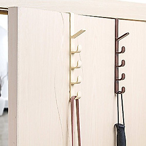 NUOMI Set of 2 Over The Door Hooks 5 Hangers Plastic Hanging Racks Organizer for Clothes, Coat, Bags, Umbrella, Hats, Brown and White