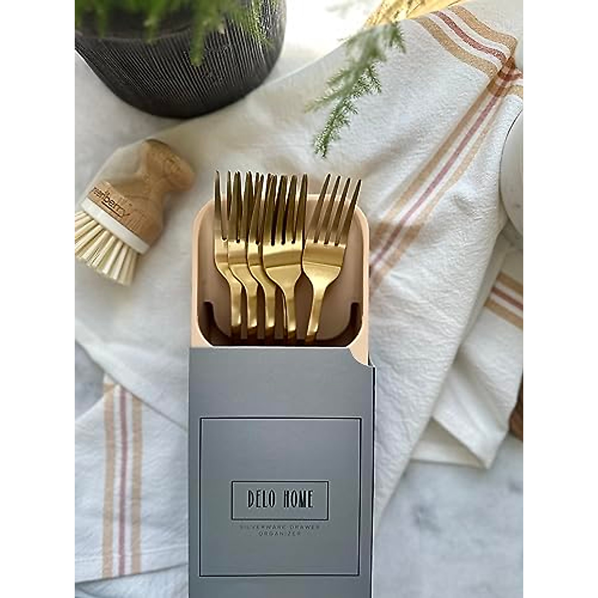 Compact Cutlery Silverware Organizer Kitchen Drawer Tray, Small, Nude Color