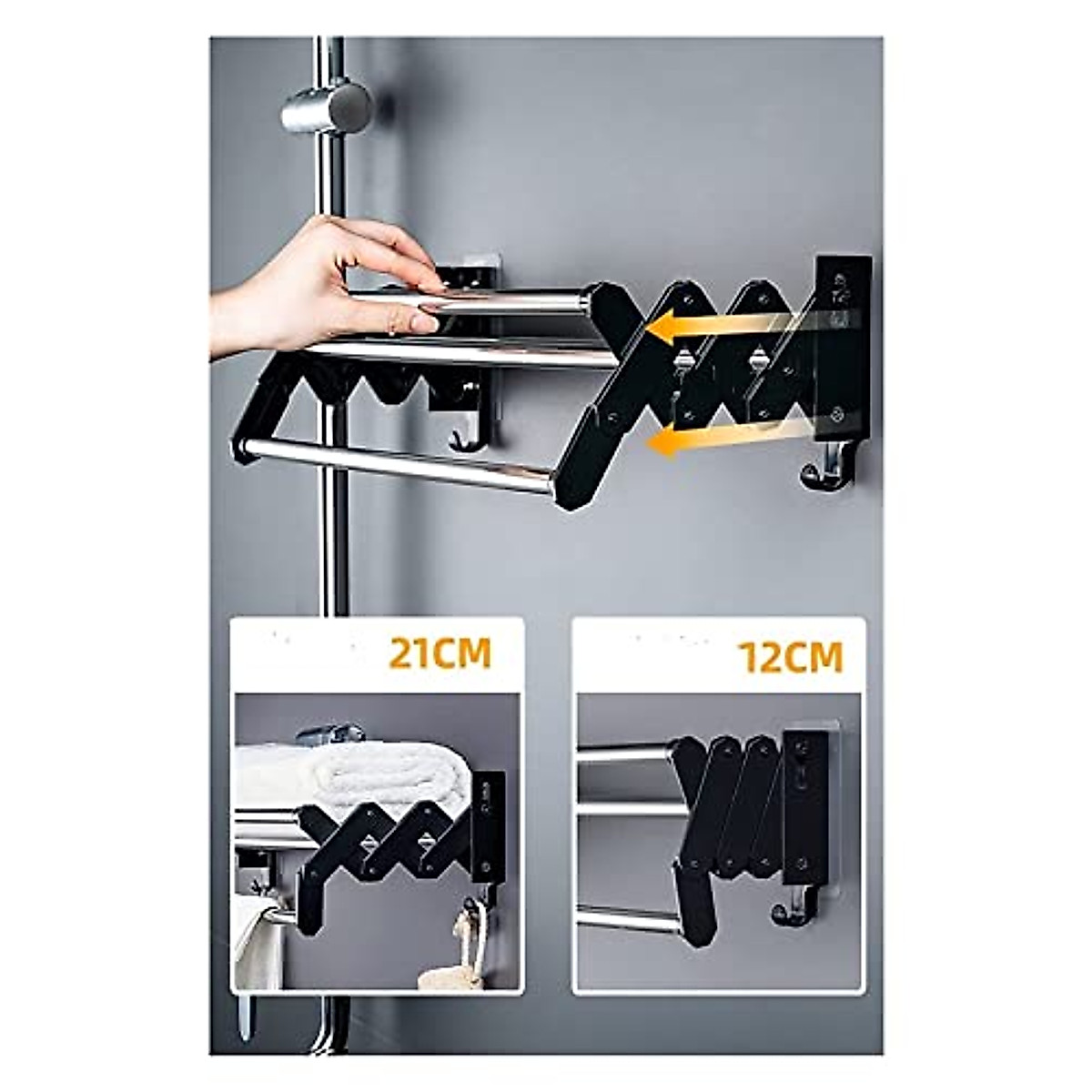 Towel BAR Rack Towel Rack Towel Holder Rails Telescopic Towel Rack - Kitchen Towel Bar Towel Rail -Extendable, Space Saving, for Wall Mounting, Stainless Steel, Black (Color : 50cm)
